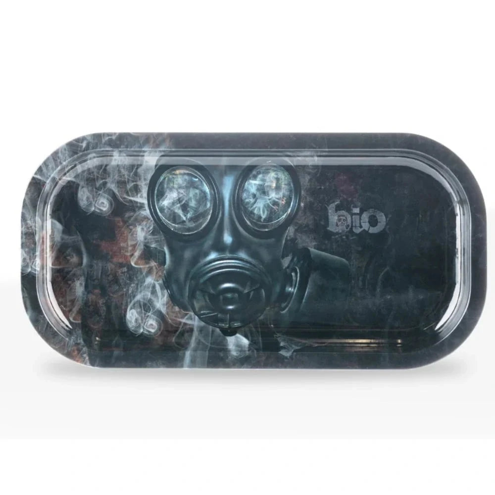 BIO Rolling Tray – 8" × 4" Metal Rolling Tray with BIO Gas Mask Logo