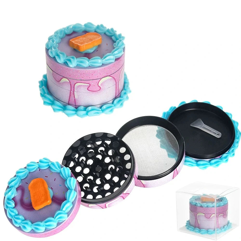 Sweet Treats Cake Grinder – 4-Piece Zinc Alloy Herb Grinder with Kief ...